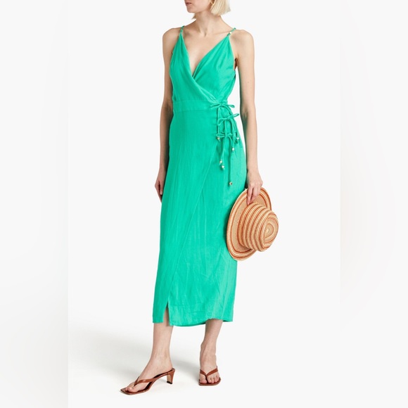 Vix | Dresses | Cyndi Linenblend Midi Wrap Dress In Jade Vix Paula ...